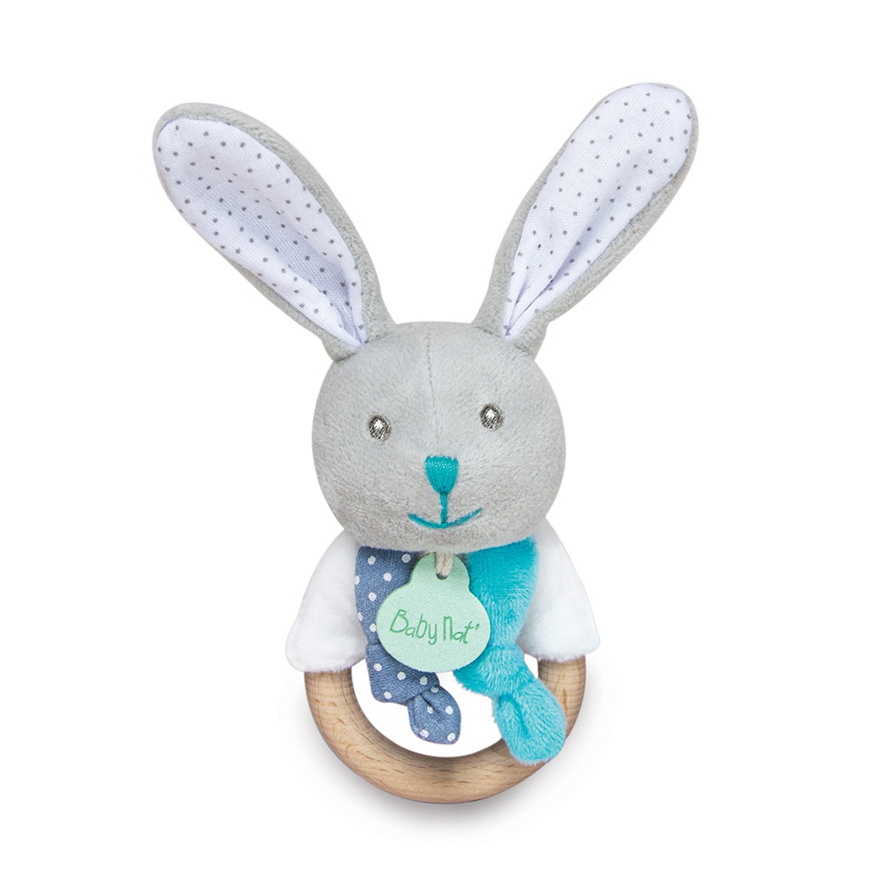 Hochet en bois lapin Poupi "bleu"